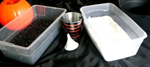 Black and White Halloween Sensory Bins