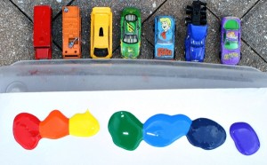 Racing Rainbow Painting with Cars - Fantastic Fun & Learning