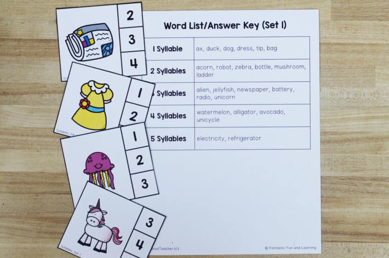 Syllable Clip Cards Phonological Awareness Printable